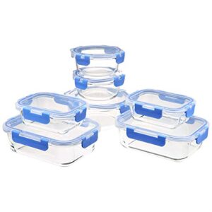 amazon basics glass food storage container with bpa-free locking lid – set of 14