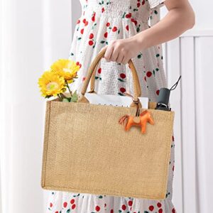 Ndeno Burlap Jute Tote Bags Reusable Cotton Shopping Grocery Bag with Handles, Laminated Interior, bridesmaid tote bags (1pcs, 15.4 x11.8 x5.9 inch)