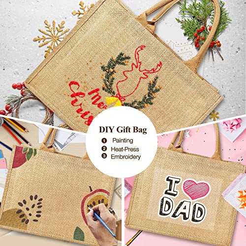 Ndeno Burlap Jute Tote Bags Reusable Cotton Shopping Grocery Bag with Handles, Laminated Interior, bridesmaid tote bags (1pcs, 15.4 x11.8 x5.9 inch)