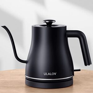 ulalov electric gooseneck kettle ultra fast boiling hot water kettle 100% stainless steel for pour-over coffee & tea, leak-proof design, auto shutoff anti-dry protection, 1200w-0.8l, matte black