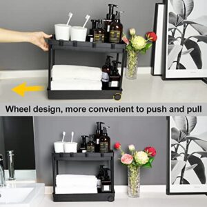 KCBDSE Under Sink Organizer, 2 Tier Bathroom kitchen storage Rack with 4 Hooks,Multi-purpose Under Sink Storage, vanity Countertop Storage Shelf Holder, Black