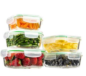 eatneat 5-pack of glass food storage containers with airtight snap locking lids to keep food fresh – oven to table to freezer | bpa-free