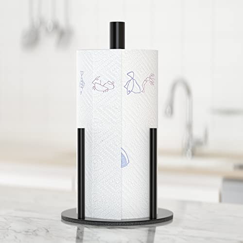 4 Arms Design Paper Towel Holder Black Kitchen Roll Holder, Premium Stainless Steel Paper Towel Holder for Kitchen Roll Organize, One-Handed Operation Countertop Roll Dispenser