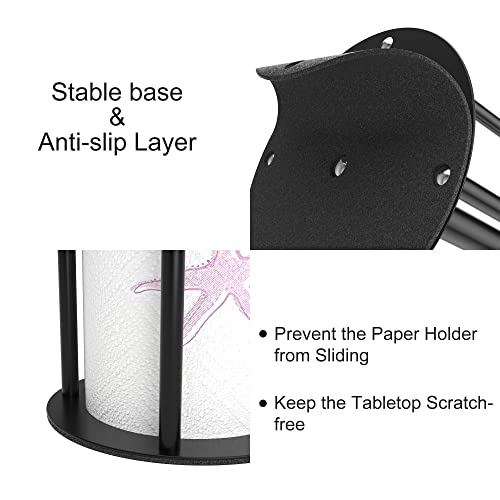 4 Arms Design Paper Towel Holder Black Kitchen Roll Holder, Premium Stainless Steel Paper Towel Holder for Kitchen Roll Organize, One-Handed Operation Countertop Roll Dispenser