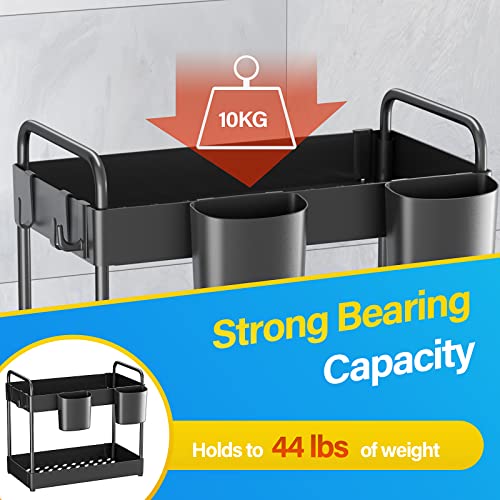 2 Pack Under Sink Organizers and Storage,2 Tier Under Bathroom Storage Rack with 12 Hooks,4 Hanging Cup, Bathroom Under Sink Shelf Cabinet Organizer Basket,Kitchen Multi-purpose Under Sink Storage