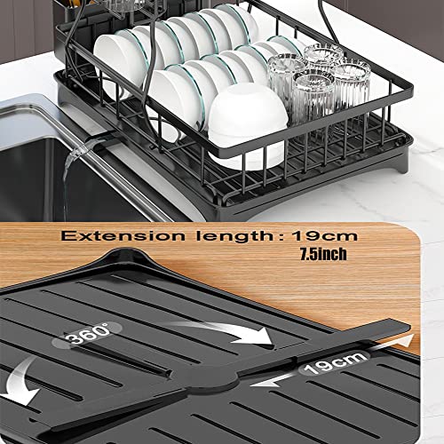 Dish Drying Rack for Kitchen Counter, 2 Tier Large Kitchen Drying Rack with Drainboard, Anti-Rust Stainless Steel Dish Drainer with Utensil Holder Wine Glass Holder for Cup Bowl Plate