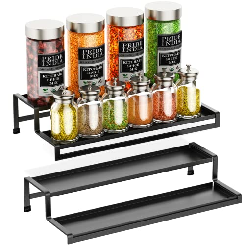 Warmfill Spice Rack Organizer For Cabinet 2 Tier Black Expandable Spice Rack for Pantry, Spice Organizer Display Shelf from 14.5 to 27.3 inch