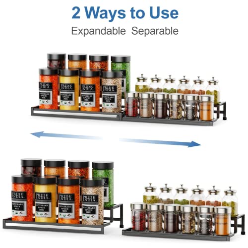 Warmfill Spice Rack Organizer For Cabinet 2 Tier Black Expandable Spice Rack for Pantry, Spice Organizer Display Shelf from 14.5 to 27.3 inch