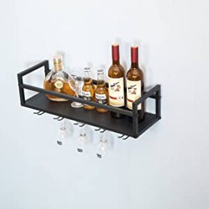 Fhesap Wall Mounted Wine Rack, Hanging Wine Rack, Wine Glass Rack Holds Wine Bottles and 5 Stemware Glass Holder, Metal Wine Storage Rack for Home Kitchen, Dining Room, Bar Décor, Black