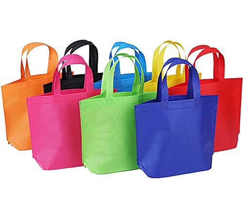 Shindel 24 Pack 13" Tote Gift Bags One Side Blank Non-woven Bags Colored Treat Bags, Easter Egg Hunt Bags