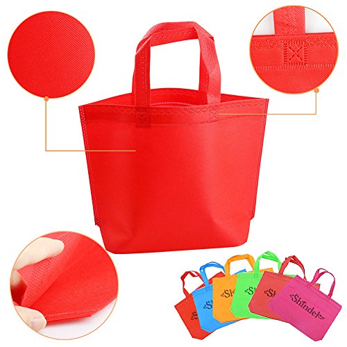 Shindel 24 Pack 13" Tote Gift Bags One Side Blank Non-woven Bags Colored Treat Bags, Easter Egg Hunt Bags