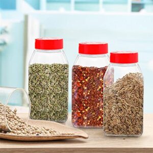 RoyalHouse 6 Pack 32 Oz Plastic Spice Jars with Red Cap, Clear and Safe Plastic Bottle Containers with Shaker Lids for Storing Spice, Herbs and Seasoning Powders, BPA Free, Made in USA