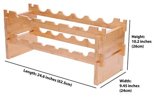 Modular Stackable Bamboo Wooden Wine Rack; Easy to Assemble & Add Levels; Bottles Rest Slanting Downwards to Keep Corks Moist; for Kitchen, Pantry, Cellar Storage (12 Bottle Capacity, 6 x 2 Rows)