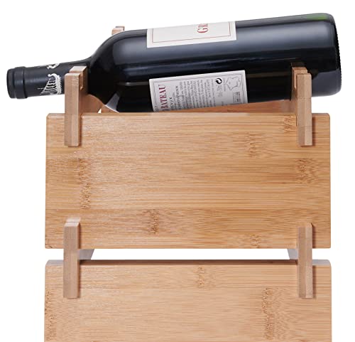 Modular Stackable Bamboo Wooden Wine Rack; Easy to Assemble & Add Levels; Bottles Rest Slanting Downwards to Keep Corks Moist; for Kitchen, Pantry, Cellar Storage (12 Bottle Capacity, 6 x 2 Rows)