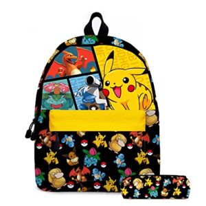 kidzoy anime cartoon backpack set with insulated lunch tote, notebook, and pencil pouch – school bookbag and travel bag for kids, teens, men, and women -school bag + pen bag