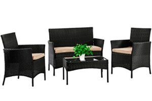 fdw patio furniture set 4 pieces outdoor rattan chair wicker sofa garden conversation bistro sets for yard,pool or backyard