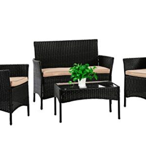 FDW Patio Furniture Set 4 Pieces Outdoor Rattan Chair Wicker Sofa Garden Conversation Bistro Sets for Yard,Pool or Backyard