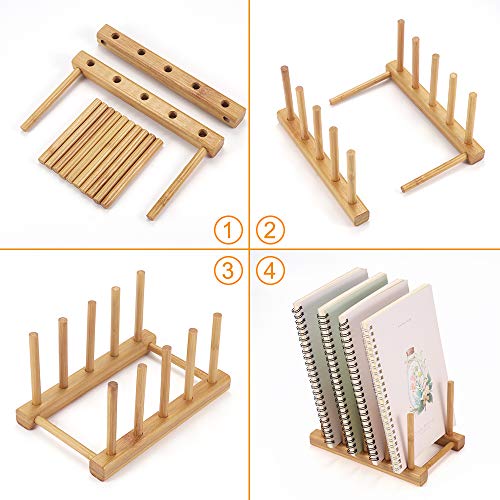 YWSHF Bamboo Wooden Dish Rack Dishes Drainboard Drying Drainer Storage Holder Stand Kitchen Cabinet Organizer for Dish/Plate/Bowl/Cup/Pot Lid/Book