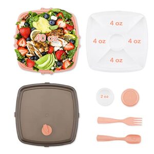 GREENRAIN Salad Lunch Container To Go - 40-oz Salad Bowl with 5-Compartments Bento Style Tray, BPA-Free Leak-Proof Lunch Box with Reusable Fork Spoon and Sauce Container for Food Snack (Pink)