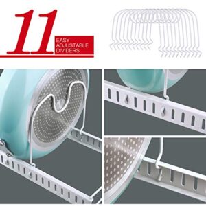 X-cosrack 11 Dividers Pot Pan Lid Rack Bakeware Cupboard Organizer, Expandable, Patent Pending. White