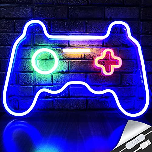 LED Game Neon Sign Gamepad Shape LED Sign Light Gamer Gift for Teen Boys Game Room Decor Bedroom Wall Gaming Wall Decoration Gaming Room Lightup Signs Accessories Video Game Battle Station Wall Signs