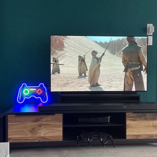 LED Game Neon Sign Gamepad Shape LED Sign Light Gamer Gift for Teen Boys Game Room Decor Bedroom Wall Gaming Wall Decoration Gaming Room Lightup Signs Accessories Video Game Battle Station Wall Signs