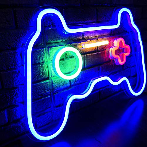 LED Game Neon Sign Gamepad Shape LED Sign Light Gamer Gift for Teen Boys Game Room Decor Bedroom Wall Gaming Wall Decoration Gaming Room Lightup Signs Accessories Video Game Battle Station Wall Signs