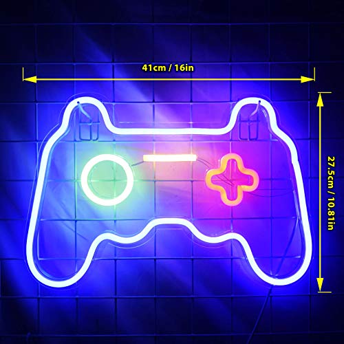 LED Game Neon Sign Gamepad Shape LED Sign Light Gamer Gift for Teen Boys Game Room Decor Bedroom Wall Gaming Wall Decoration Gaming Room Lightup Signs Accessories Video Game Battle Station Wall Signs