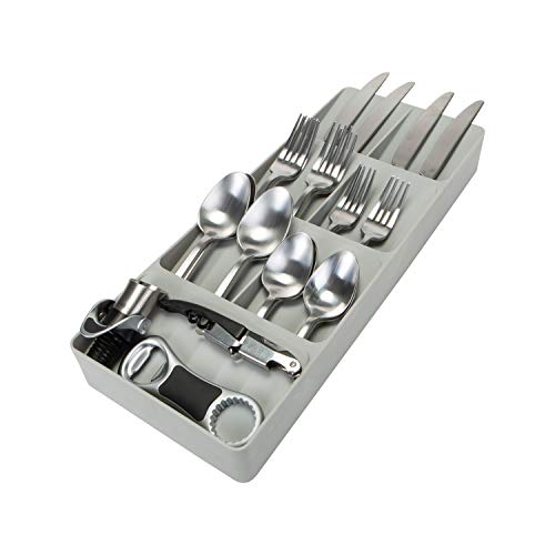 Kitchen Details 7 Slot Cutlery Drawer Organizer | Utensil Tray | Silverware Holder | Knife Spoon Fork | Flatware Storage & Organization | Grey