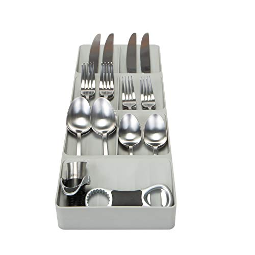 Kitchen Details 7 Slot Cutlery Drawer Organizer | Utensil Tray | Silverware Holder | Knife Spoon Fork | Flatware Storage & Organization | Grey