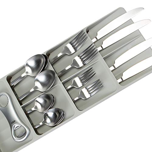 Kitchen Details 7 Slot Cutlery Drawer Organizer | Utensil Tray | Silverware Holder | Knife Spoon Fork | Flatware Storage & Organization | Grey