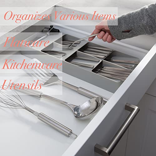 Kitchen Details 7 Slot Cutlery Drawer Organizer | Utensil Tray | Silverware Holder | Knife Spoon Fork | Flatware Storage & Organization | Grey