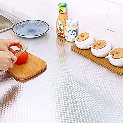 Kitchen Backsplash Stickers, 196.85X15.75 Inch Kitchen Wallpaper Stickers Self Adhesive Kitchen Aluminum Foil Stickers Oil Proof Waterproof (Silver Cube Texture)