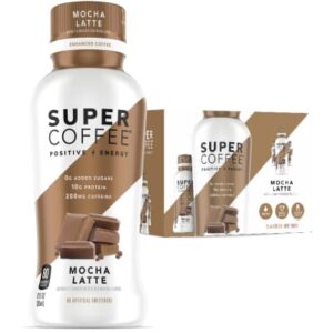 Super Coffee, Iced Keto Coffee (0g Added Sugar, 10g Protein, 80 Calories) [Mocha Latte] 12 Fl Oz, 12 Pack | Iced Coffee, Protein Coffee, Coffee Drinks, Smart Coffee - SoyFree GlutenFree