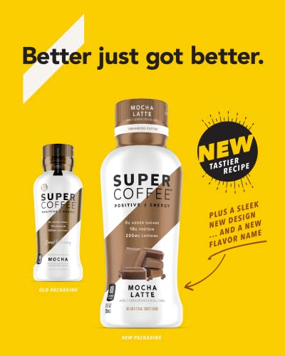 Super Coffee, Iced Keto Coffee (0g Added Sugar, 10g Protein, 80 Calories) [Mocha Latte] 12 Fl Oz, 12 Pack | Iced Coffee, Protein Coffee, Coffee Drinks, Smart Coffee - SoyFree GlutenFree