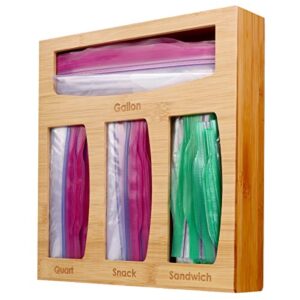 bamboo ziplock bag organizer – sandwich,quart,snack,gallon bag organizer for drawer, compatible with variety brand bags, 4 in 1 ziplock bag storage organizer.