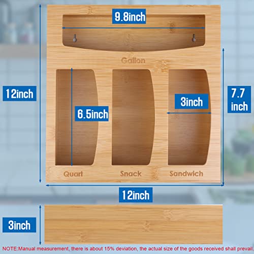 Bamboo Ziplock Bag Organizer - Sandwich,Quart,Snack,Gallon Bag Organizer for Drawer, Compatible with Variety Brand Bags, 4 In 1 Ziplock Bag Storage Organizer.