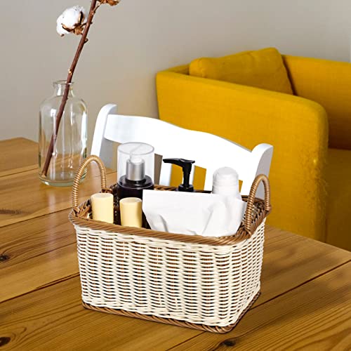 Hemoton Wicker Divided Storage Basket Silverware Caddy Woven Natural Basket, Storage Basket Organizer, Utensil Holder, Forks, Spoons, Knives, Napkins, Perfect for Desk Supplies, Pencil, Pens, Staples