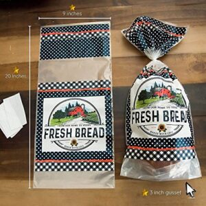 WiseOwell Bread Bags for Homemade Bread with Ties (Farmhouse Large)