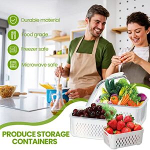 8 Pack Fridge Organizers Fruit Storage Containers for Fridge Produce Saver Containers Bins with Lid & Removable Drain Colanders Refrigerator Storage Organizer for Salad, Vegetable, Berry, Lettuce