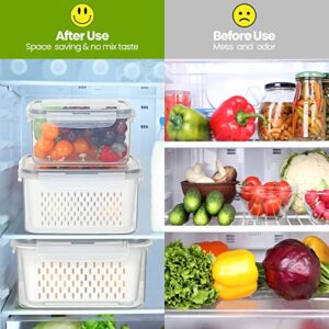 8 Pack Fridge Organizers Fruit Storage Containers for Fridge Produce Saver Containers Bins with Lid & Removable Drain Colanders Refrigerator Storage Organizer for Salad, Vegetable, Berry, Lettuce