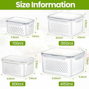 8 Pack Fridge Organizers Fruit Storage Containers for Fridge Produce Saver Containers Bins with Lid & Removable Drain Colanders Refrigerator Storage Organizer for Salad, Vegetable, Berry, Lettuce