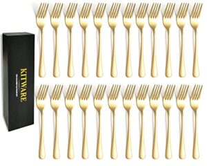 24 pieces gold dinner forks set, kitware flatware stainless steel utensils, home & kitchen metal cutlery set, heavy duty silverware small forks 6.8 inch, mirror polished