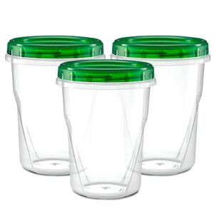 elegant disposables (32 ounce 10 pack) twist cap containers clear bottom with green top screw on lids twist top food storage freezer containers