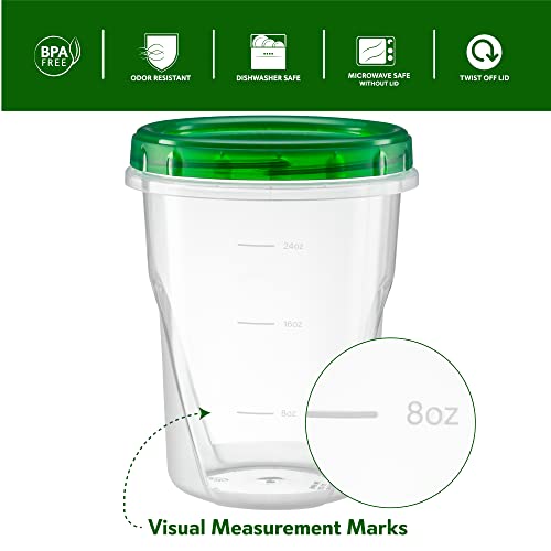 Elegant Disposables (32 Ounce 10 Pack) Twist cap Containers Clear Bottom With Green Top Screw on Lids Twist Top Food Storage Freezer Containers