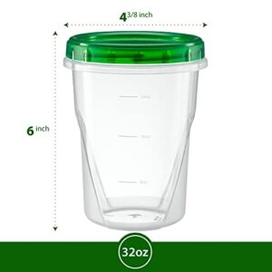 Elegant Disposables (32 Ounce 10 Pack) Twist cap Containers Clear Bottom With Green Top Screw on Lids Twist Top Food Storage Freezer Containers