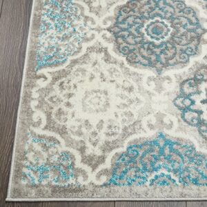 Home Dynamix Boho Andorra Transitional Damask Area Rug, Grey/Blue, 7'9"x10'2"