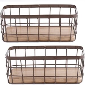 dicunoy set of 2 small wire baskets, narrow rustic storage bin, farmhouse rectangle bathroom counter organizer tray for kitchen countertop, pantry, rv, school classrooms, office decorative