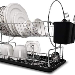 Dish Drying Rack, and Drain Board Set - Chrome 2-Tier Dish Rack, With Removable Drainboard and Utensil Holder - Dish Drainer For Kitchen Countertop or Sink - Great Kitchen/Dishes Organizer By-Lendra