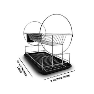 Dish Drying Rack, and Drain Board Set - Chrome 2-Tier Dish Rack, With Removable Drainboard and Utensil Holder - Dish Drainer For Kitchen Countertop or Sink - Great Kitchen/Dishes Organizer By-Lendra